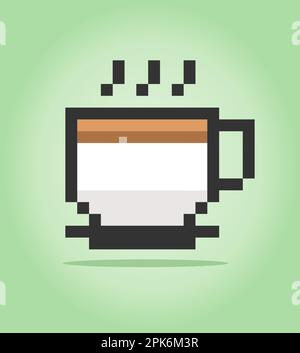 8 bit pixel coffee cup logo image. Drink in vector illustration for ...