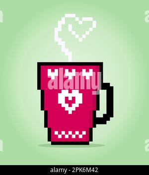 8 bit pixel coffee cup logo image. Drink in vector illustration for ...
