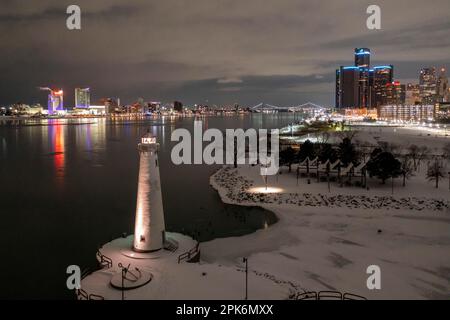 Aerial view of downtown Detroit Michigan and Detroit River USA Stock ...