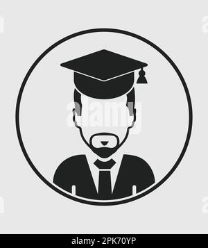 Male graduate student profile icon with gown and cap. Flat style vector ...