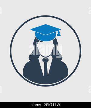 Female graduate student profile icon with gown and cap. Flat style ...