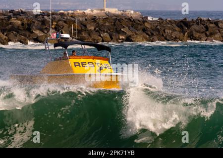 Lifeguard boat on sea, Newport Beach, California, USA Stock Photo - Alamy