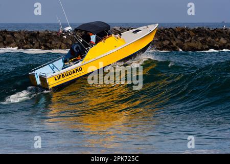 Lifeguard boat on sea, Newport Beach, California, USA Stock Photo - Alamy