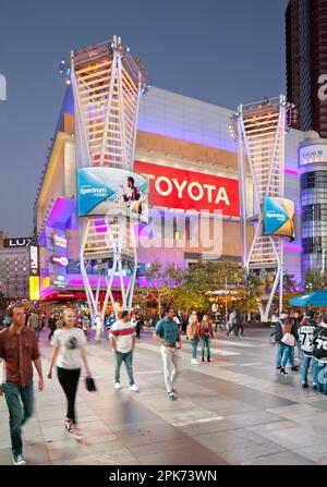 Microsoft Square, Downtown Los Angeles, broad plaza with people and ...