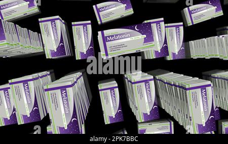 Melatonin tablets box production line. Medical sleeplessness help and ...