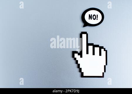 Plastic hand-shaped mouse cursor figurine and speech bubble shapes with ...