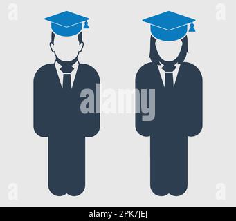 Graduate Student couple Icon. Standing Male and Female symbol on gray ...
