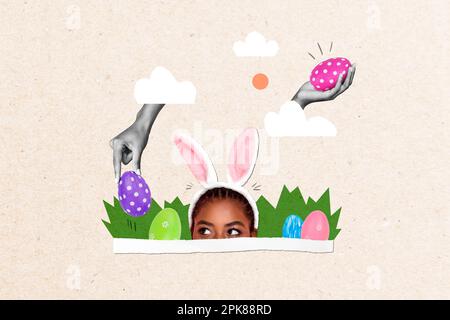 Creative drawing collage picture of shy woman avoid bla gossip speech ...