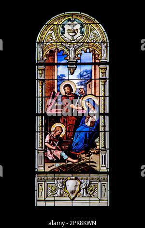 Clisson. Stained glass window of the Notre-Dame church. Loire ...