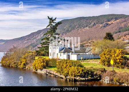 Bona Lighthouse Lochend Scotland at the end of Loch Dochfour and an ...