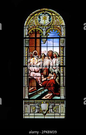 Clisson. Stained glass window of the Notre-Dame church. Loire ...