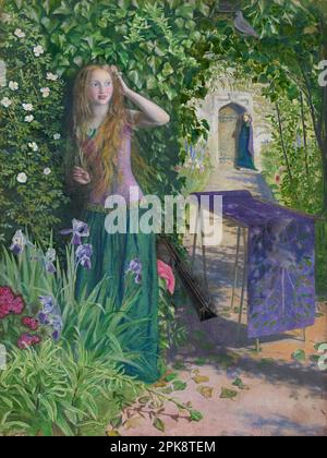 This painting, 'Fair Rosamund' by Arthur Hughes, illustrates the ...
