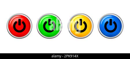 Image of power push button in circles, icon and connected dots over ...