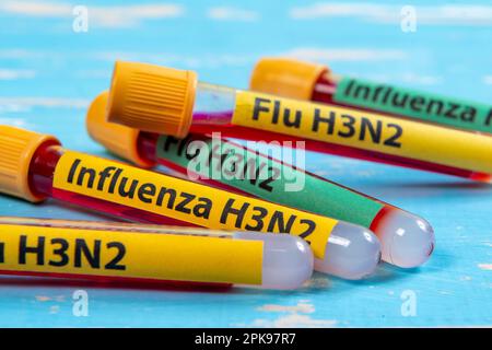 vacuum vials for blood collection written FLU H3N2 in reference to the ...