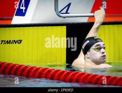 EINDHOVEN - Arno Kamminga in action on the 50 meter breaststroke during ...