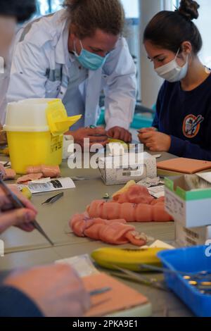 5th year students during a sewing workshop. The students learn the ...