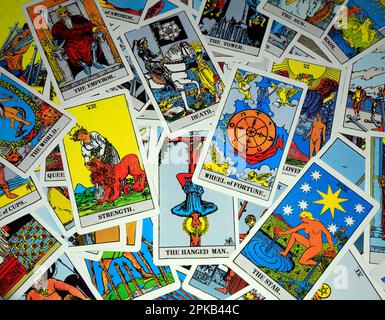 Tarot cards-scattered arrangement Stock Photo - Alamy