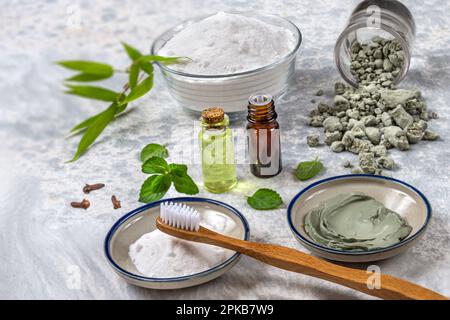 Homemade toothpaste made from baking soda, green clay, turmeric ...