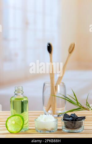 Homemade toothpaste made from charcoal, coconut oil and lemon essential ...