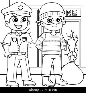 Police Man Arresting a Thief Coloring Illustration Stock Vector Image ...