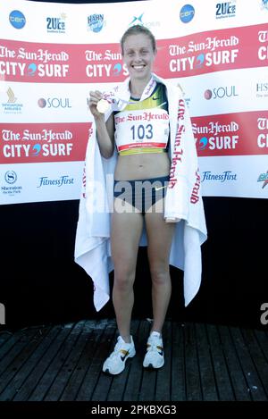New Zealand’s Jessica Ruthe, winner of the women’s race, runs to her ...
