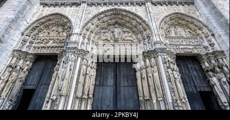 the three portals of the West entrance, Chartres cathedral, France ...