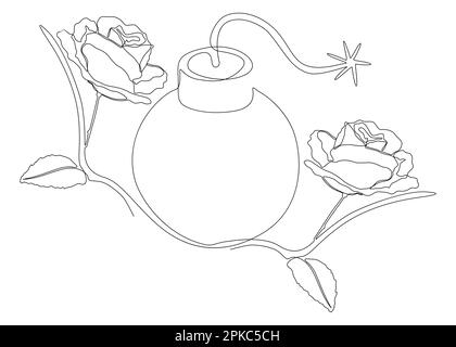 One continuous line of Bomb with rose flowers. Thin Line Illustration ...