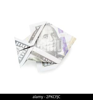 Origami fish made of dollar banknotes on white background Stock Photo ...