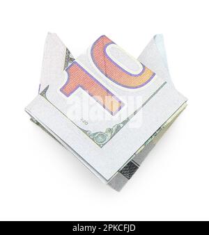 Origami cat made of dollar banknote with coin on white background Stock ...
