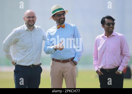 Three commentators from left Andrew Leonard, Athar Ali Khan and Mazhar ...