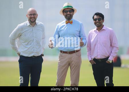 Three commentators from left Andrew Leonard, Athar Ali Khan and Mazhar ...