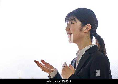 Female job hunting student talking during a job interview Stock Photo ...