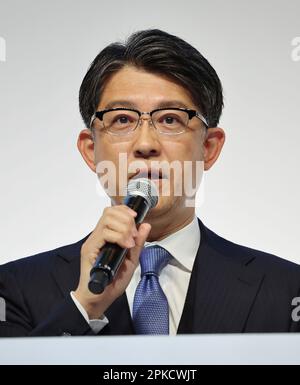Toyota Co.'s President and CEO, Koji Sato, attends the press conference ...