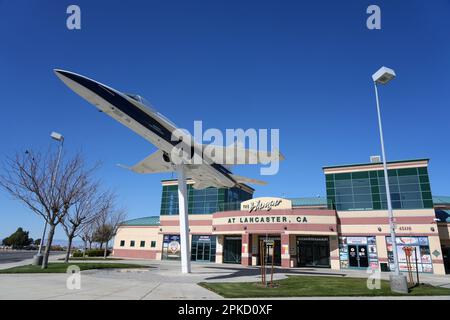 A NASA F/A-18 Hornet plan at the entrance to the Hangar aka Lancaster ...