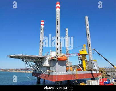 YANTAI, CHINA - APRIL 7, 2023 - offshore oil165, a mobile self-mounting ...
