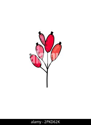 Rosehip branch with red berries flat icon. Berry fruit. Vector ...