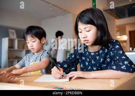 Japanese kids studying at home Stock Photo - Alamy