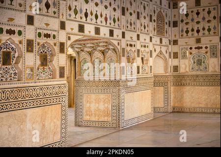 Intricate mirror glass work on walls and ceiling of Diwan-i-Khas or the ...