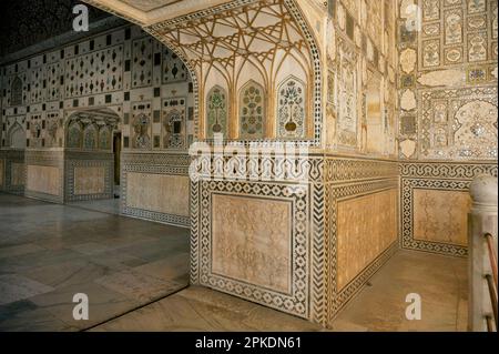 Intricate mirror glass work on walls and ceiling of Diwan-i-Khas or the ...