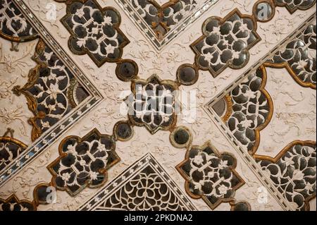 Intricate mirror glass work on walls and ceiling of Diwan-i-Khas or the ...