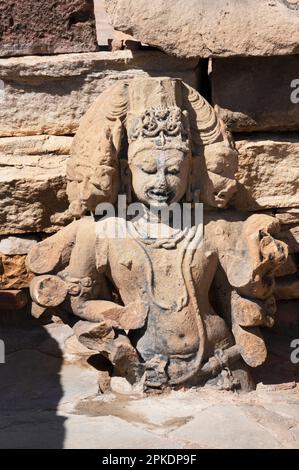 Carved idols on the pillar of Harshnath Temple, an ancient Hindu temple ...
