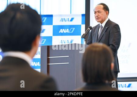 ANA Holdings President and CEO Koji SHIBATA addressing the ANA Group ...