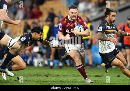 Matt Faessler (centre) of the Reds in action during the Super Rugby ...
