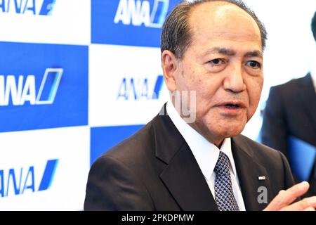 ANA Holdings President and CEO Koji SHIBATA addressing the ANA Group ...