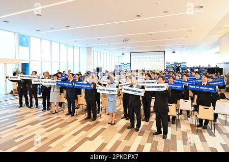 ANA Holdings President and CEO Koji SHIBATA addressing the ANA Group ...