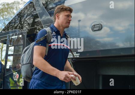 Rhys Kennedy #15 of Hull KR arrives ahead of the Betfred Super League ...