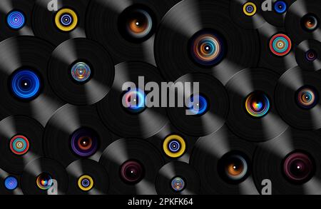 Set of vinyl LP records with label isolated on white background. 3d ...