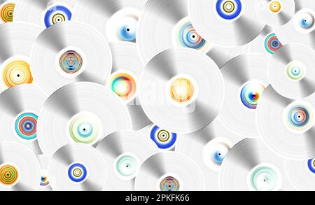 Set of vinyl LP records with label isolated on white background. 3d ...