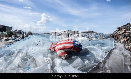 A boxing glove with the colors of United States of American flag is ...