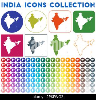 Set of India map graphic, travel geography icon, nation country indian ...